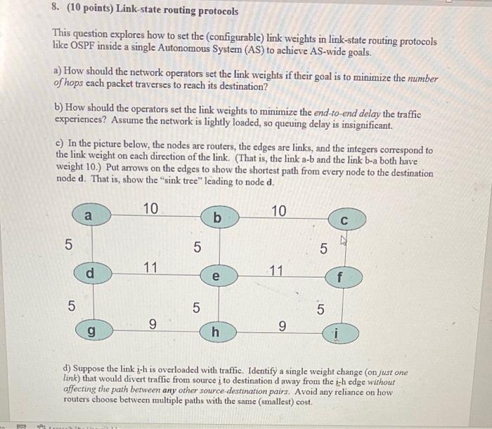 Solved 8. (10 points) Link-state routing protocols This | Chegg.com
