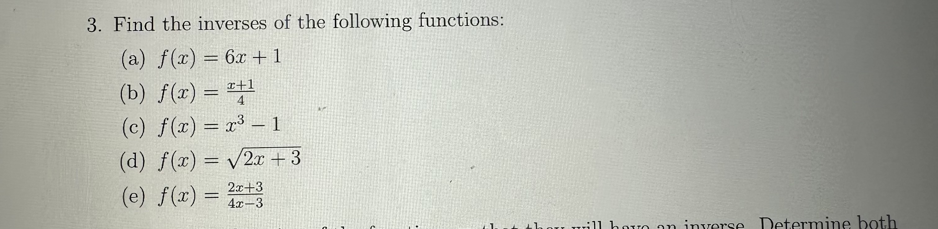 Solved Find the inverses of the following | Chegg.com