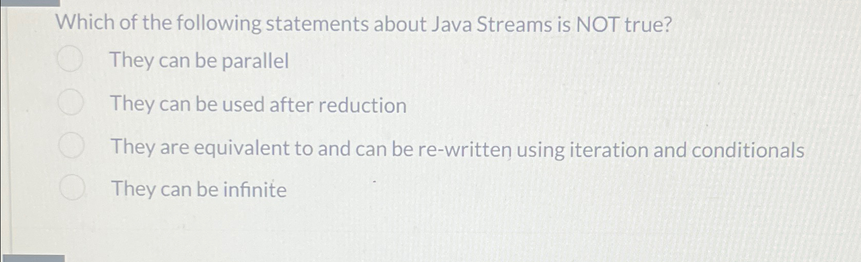 Solved Which of the following statements about Java Streams | Chegg.com