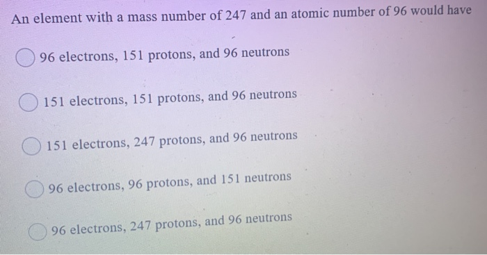 Solved An element with a mass number of 247 and an atomic | Chegg.com