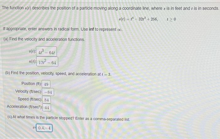 Solved The function s(t) describes the position of a | Chegg.com