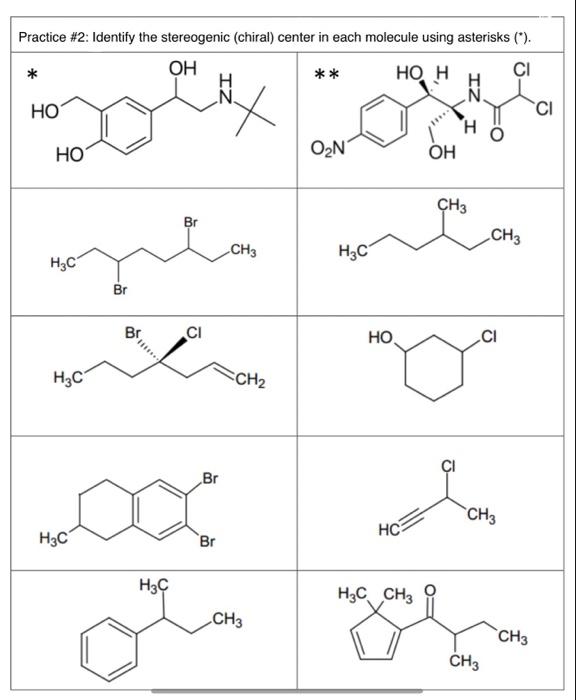 Solved identify the stereogenic (chiral) center in each | Chegg.com