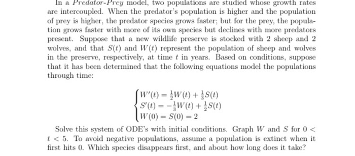 Solved In a Predator-Prey model, two populations are studied | Chegg.com