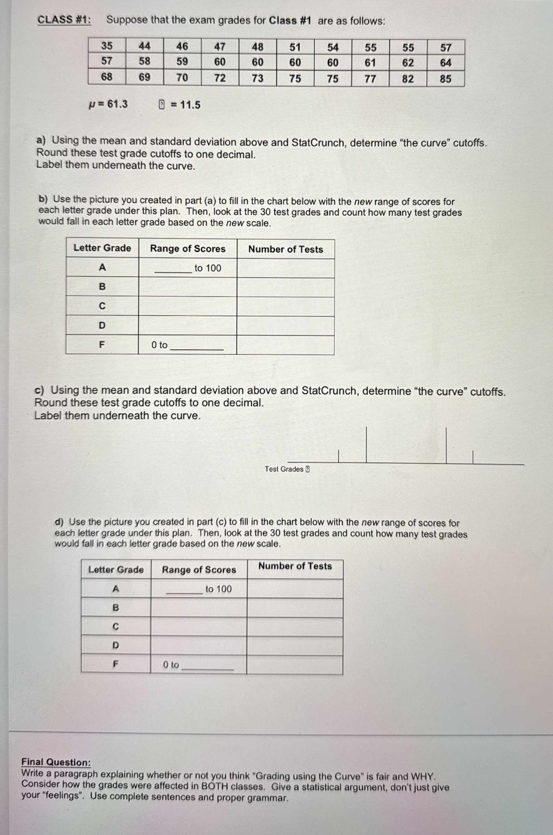 Solved CLASS #1: Suppose that the exam grades for Class #1 | Chegg.com