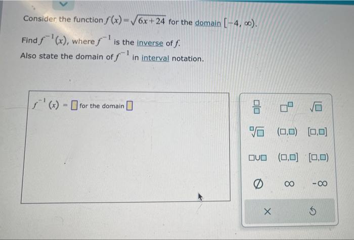 Solved Consider the function f(x)=6x+24 for the domain | Chegg.com
