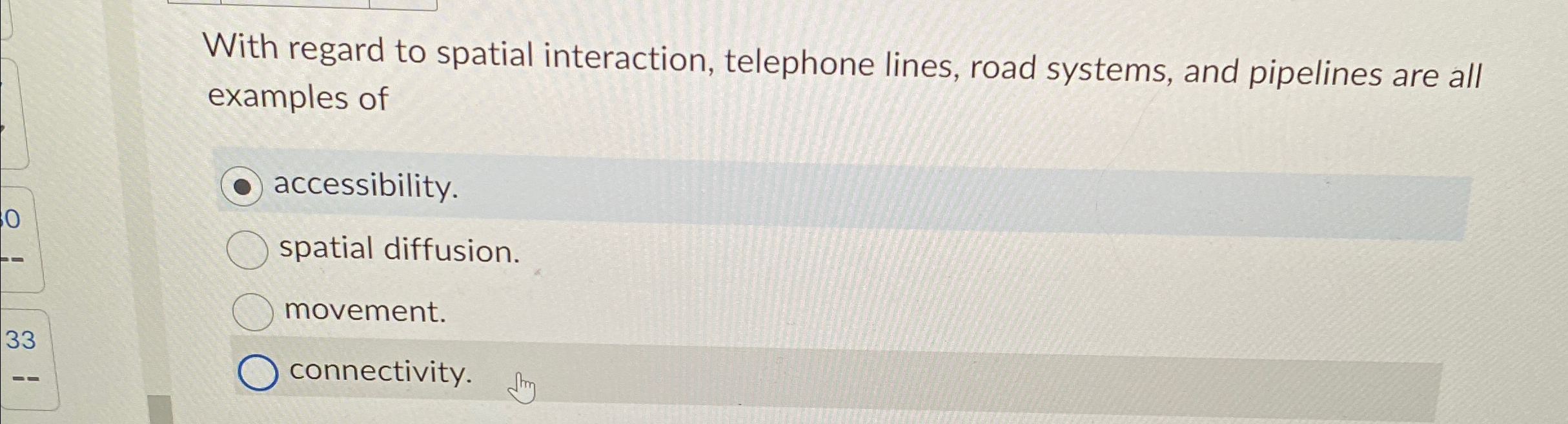 Solved With regard to spatial interaction, telephone lines, | Chegg.com