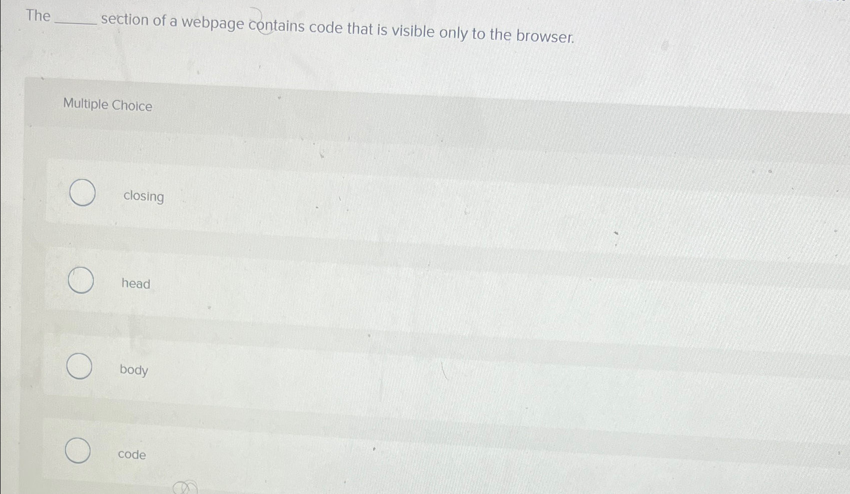 Solved The section of a webpage centains code that is | Chegg.com
