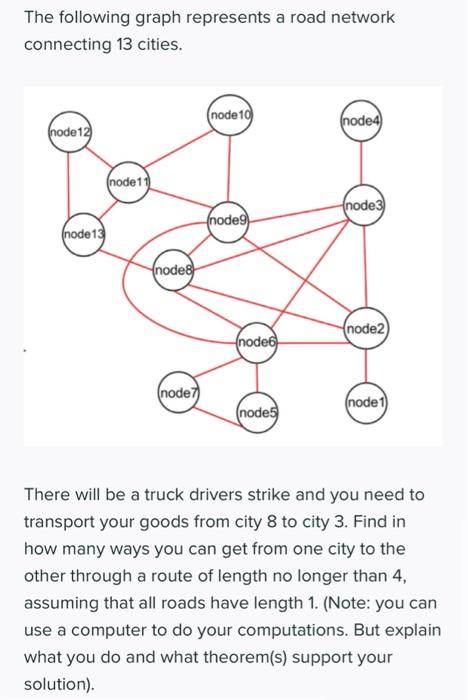 Solved The following graph represents a road network | Chegg.com
