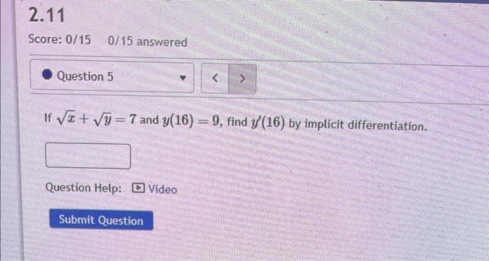 Solved If 3x2+4x+xy=2 and y(2)=−9, find y′(2) by implicit | Chegg.com