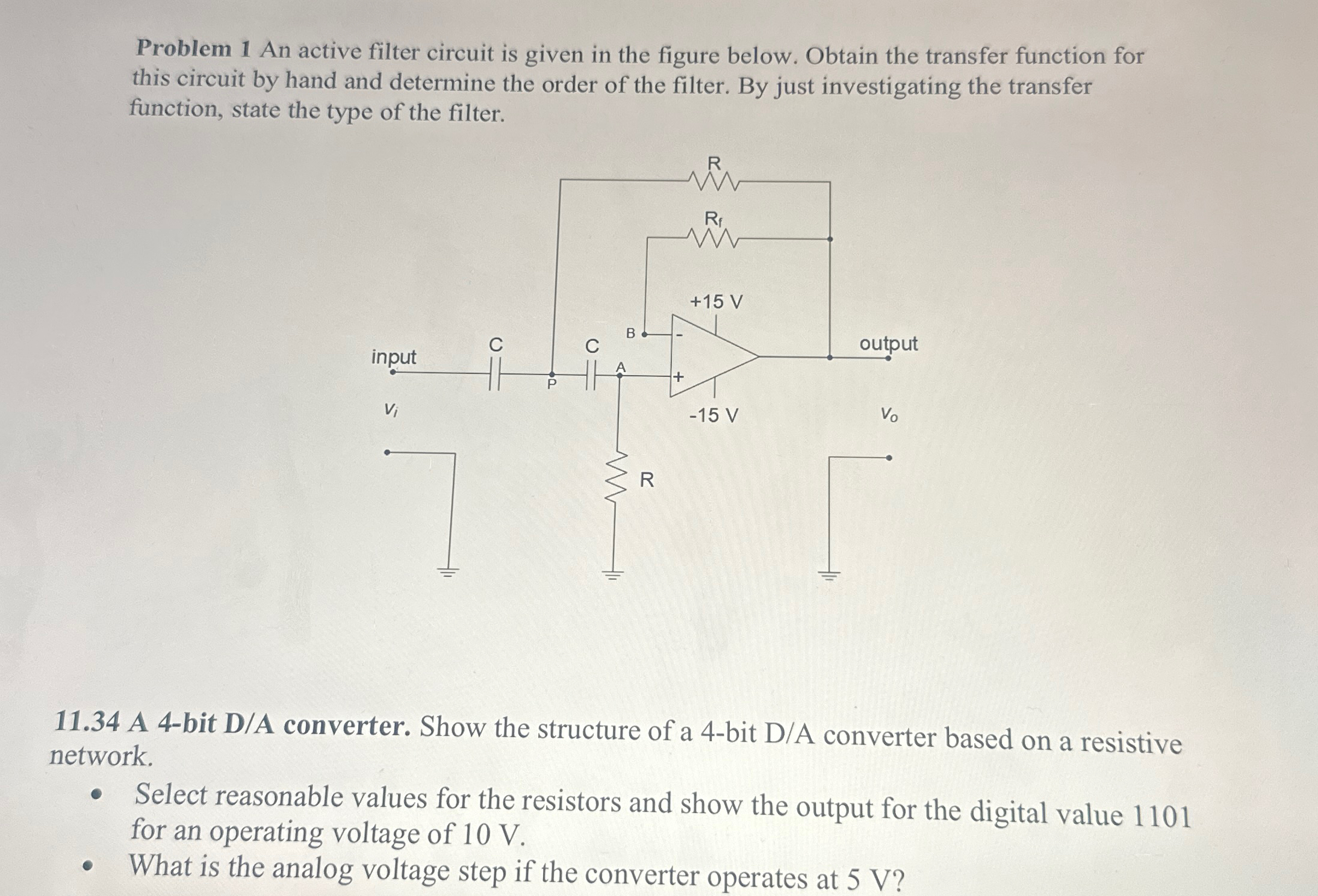 Solved Problem 1 ﻿An active filter circuit is given in the | Chegg.com