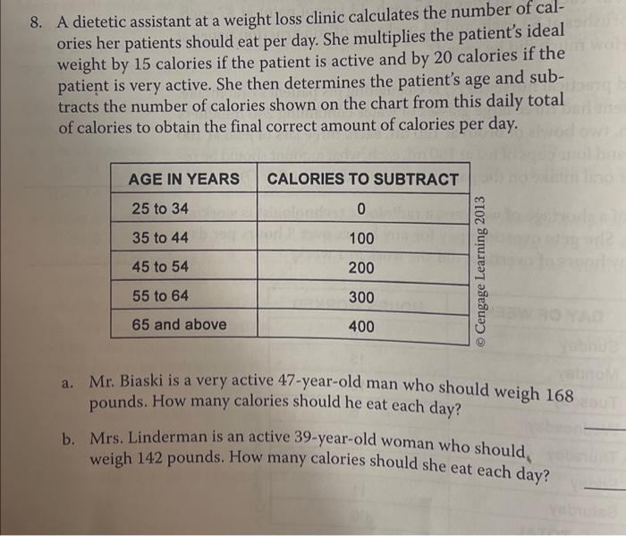 Solved 8. A dietetic assistant at a weight loss clinic | Chegg.com