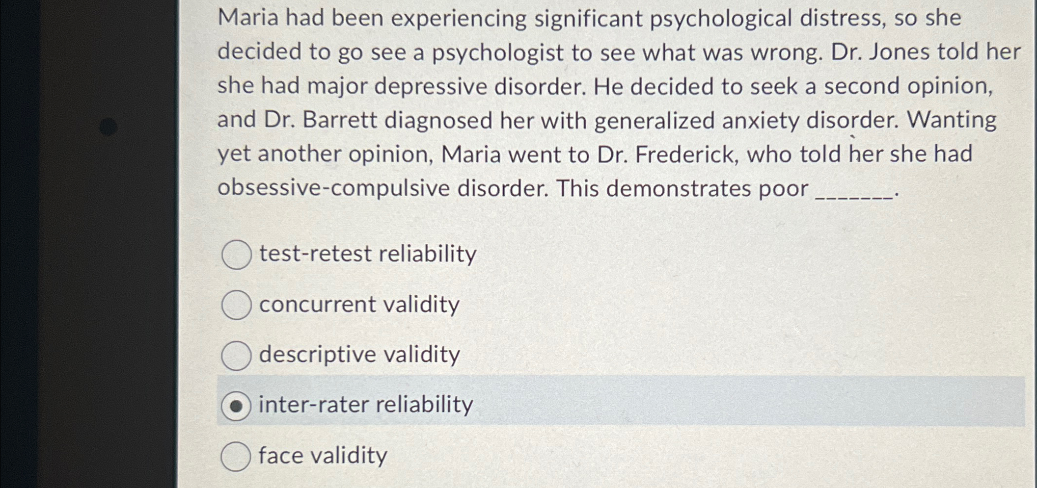 Solved Maria had been experiencing significant psychological | Chegg.com