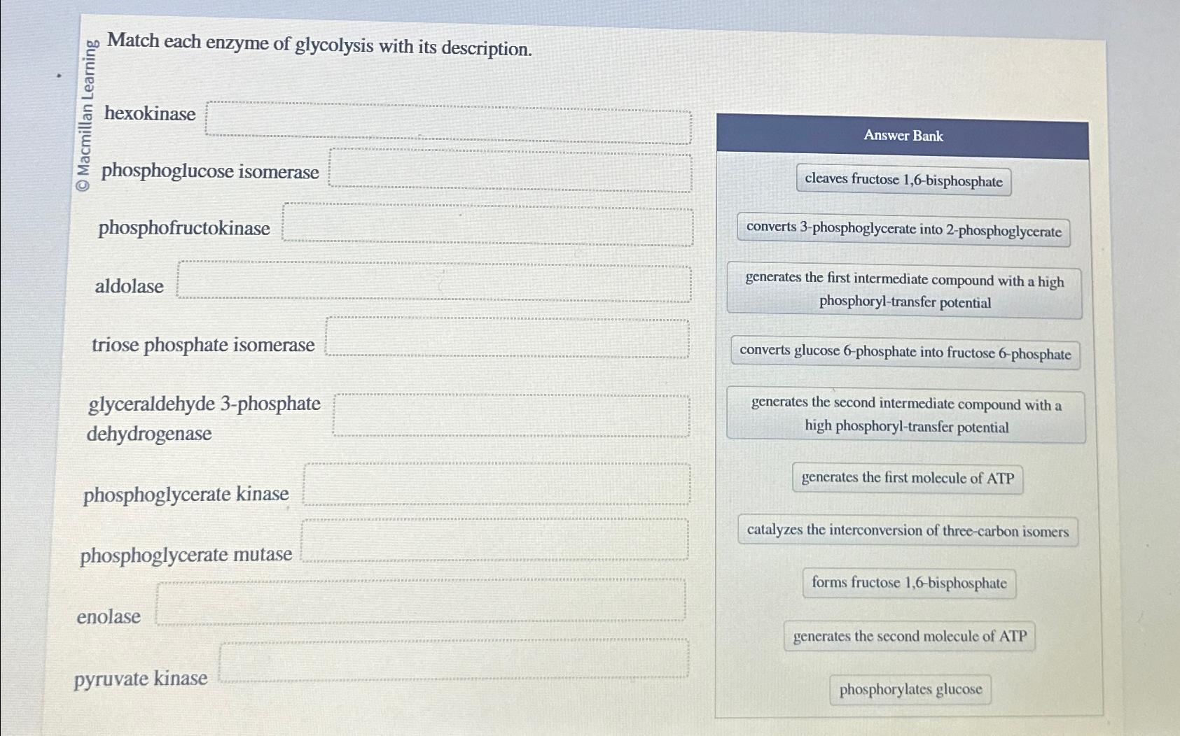 Solved Match each enzyme of glycolysis with its | Chegg.com