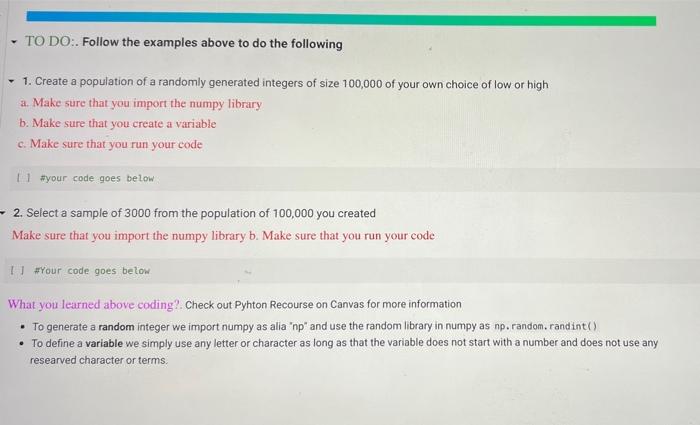 Solved - TO DO: Follow the example above to do the following | Chegg.com