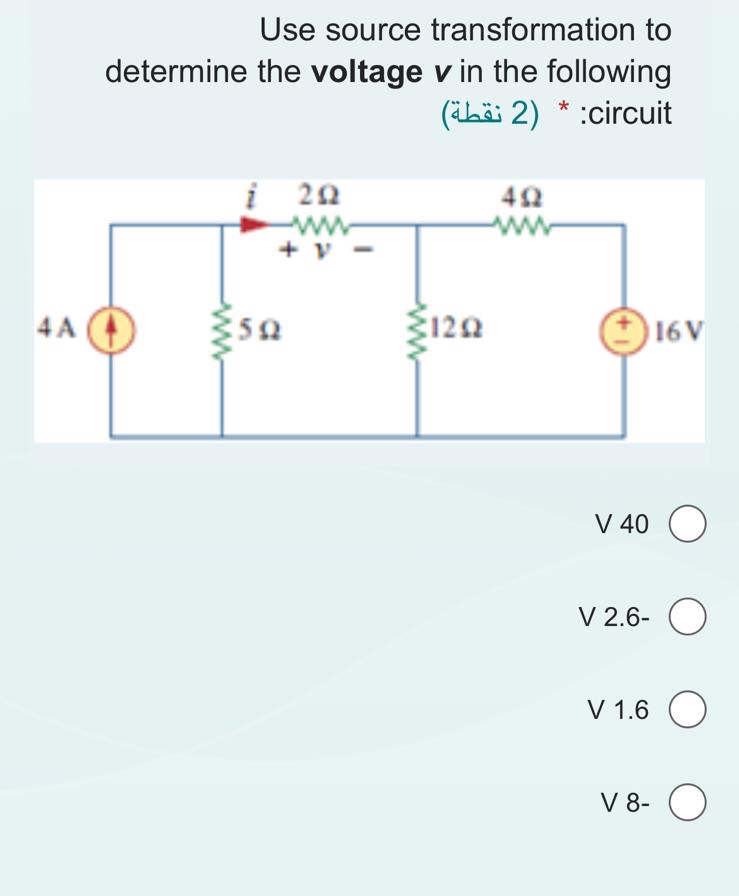 Solved Use source transformation to determine the voltage v | Chegg.com
