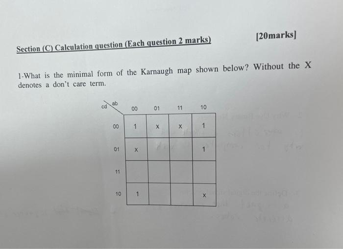 Solved 1-What is the minimal form of the Karnaugh map shown | Chegg.com