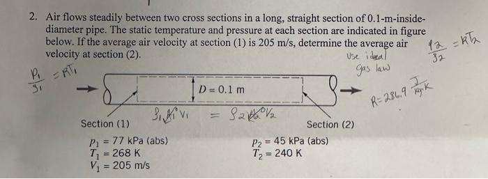 Solved 2. Air flows steadily between two cross sections in a | Chegg.com