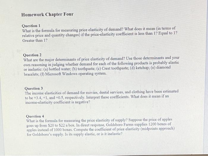 Solved Homework Chapter Four Question 1 What is the formula | Chegg.com