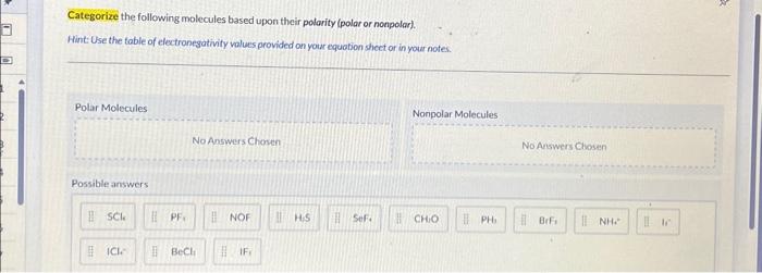 Solved Categorize the following molecules based upon their | Chegg.com