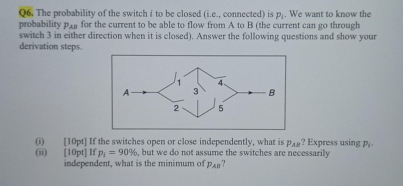 Solved Q6. The probability of the switch i to be closed | Chegg.com