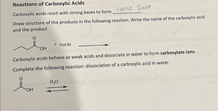 Solved Reactions of Carboxylic Acids Carboxylic acids react | Chegg.com