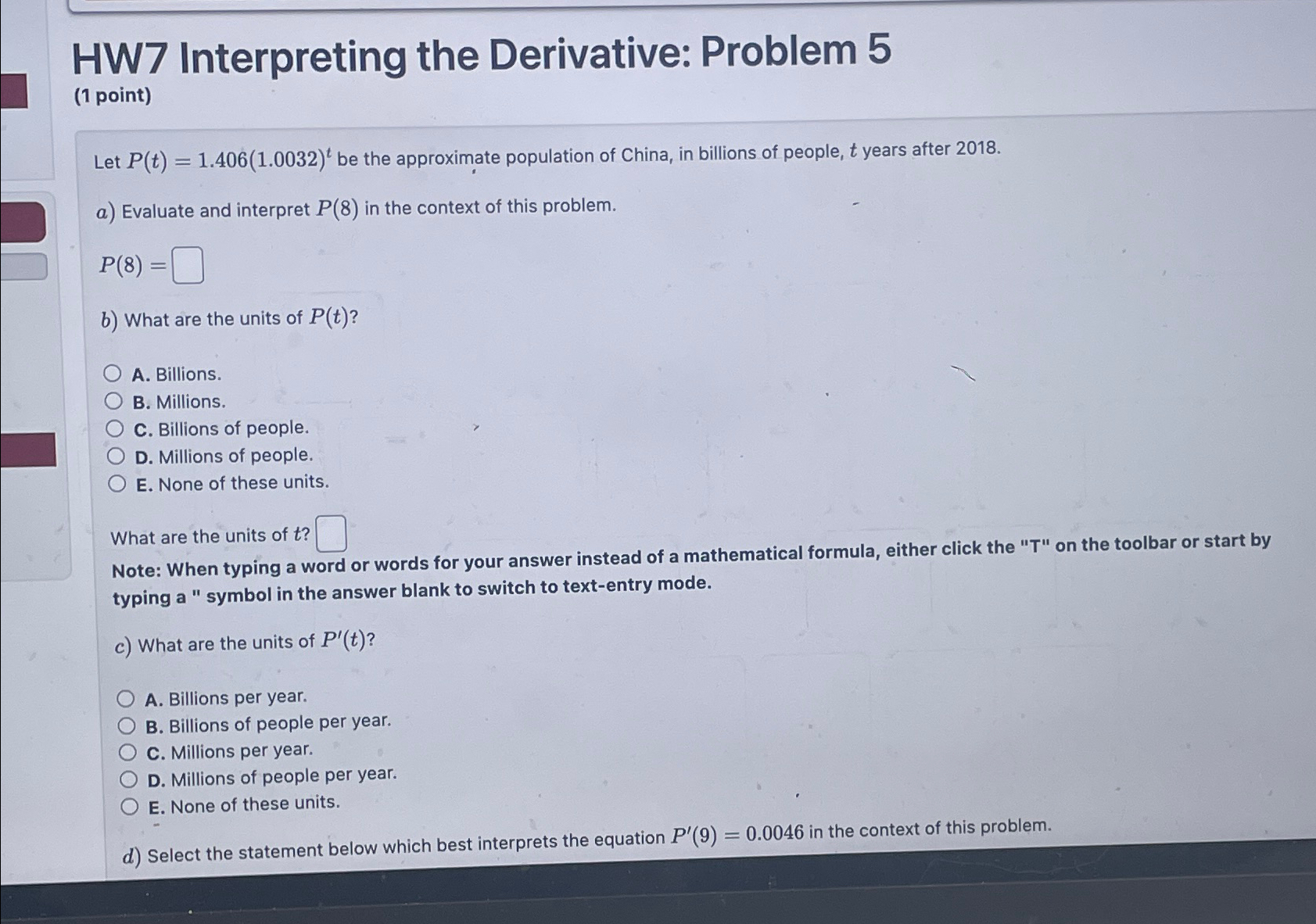 Solved HW7 ﻿Interpreting the Derivative: Problem 5(1 | Chegg.com