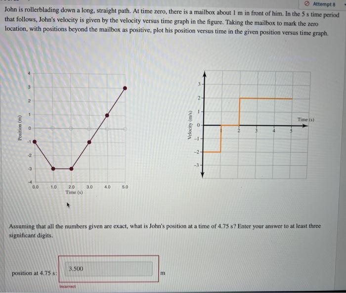 Solved John is rollerblading down a long, straight path. At | Chegg.com