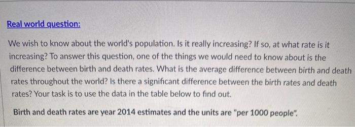 Solved Real world question: We wish to know about the | Chegg.com