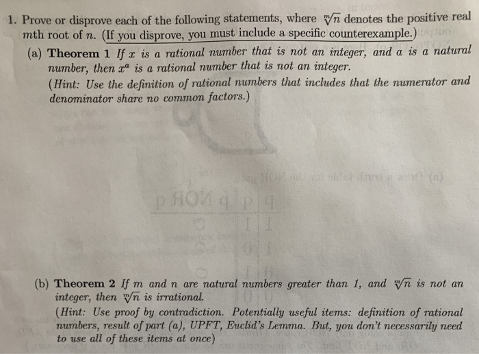 Solved 1. Prove or disprove each of the following | Chegg.com