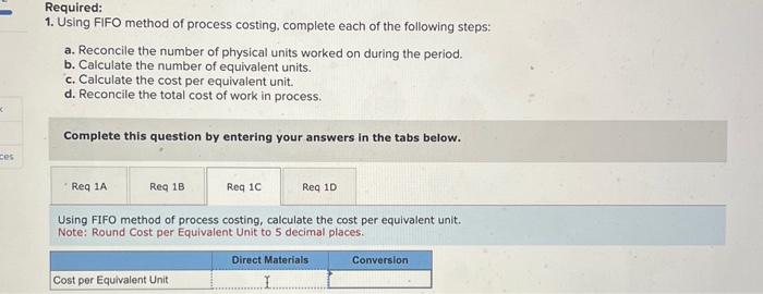 Solved Required: 1. Using FIFO method of process costing, | Chegg.com