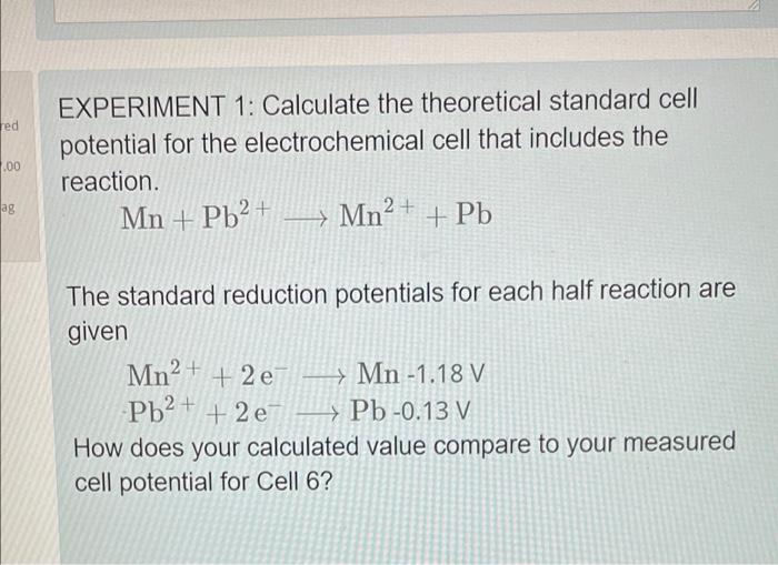 Solved red 1.00 8 EXPERIMENT 1: Calculate the theoretical | Chegg.com