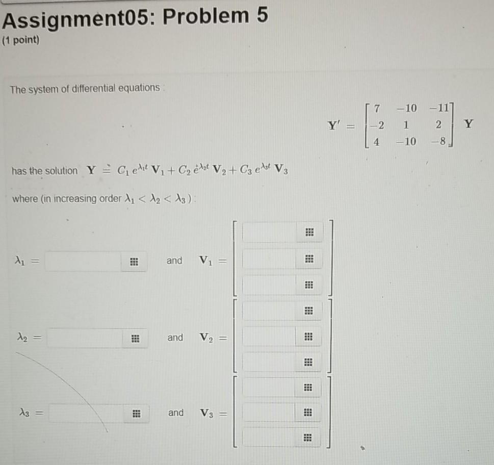 Solved Assignment05: Problem 5 (1 point) The system of | Chegg.com