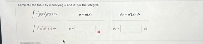 Solved Complete the table by identifying u and du for the | Chegg.com