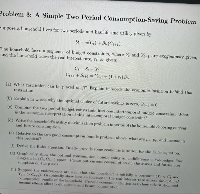 roblem 3: A Simple Two Period Consumption-Saving | Chegg.com