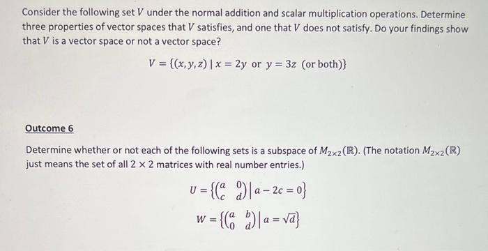 Solved Consider the following set V under the normal | Chegg.com