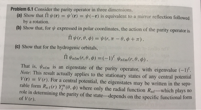 Solved Problem 6.1 Consider the parity operator in three | Chegg.com