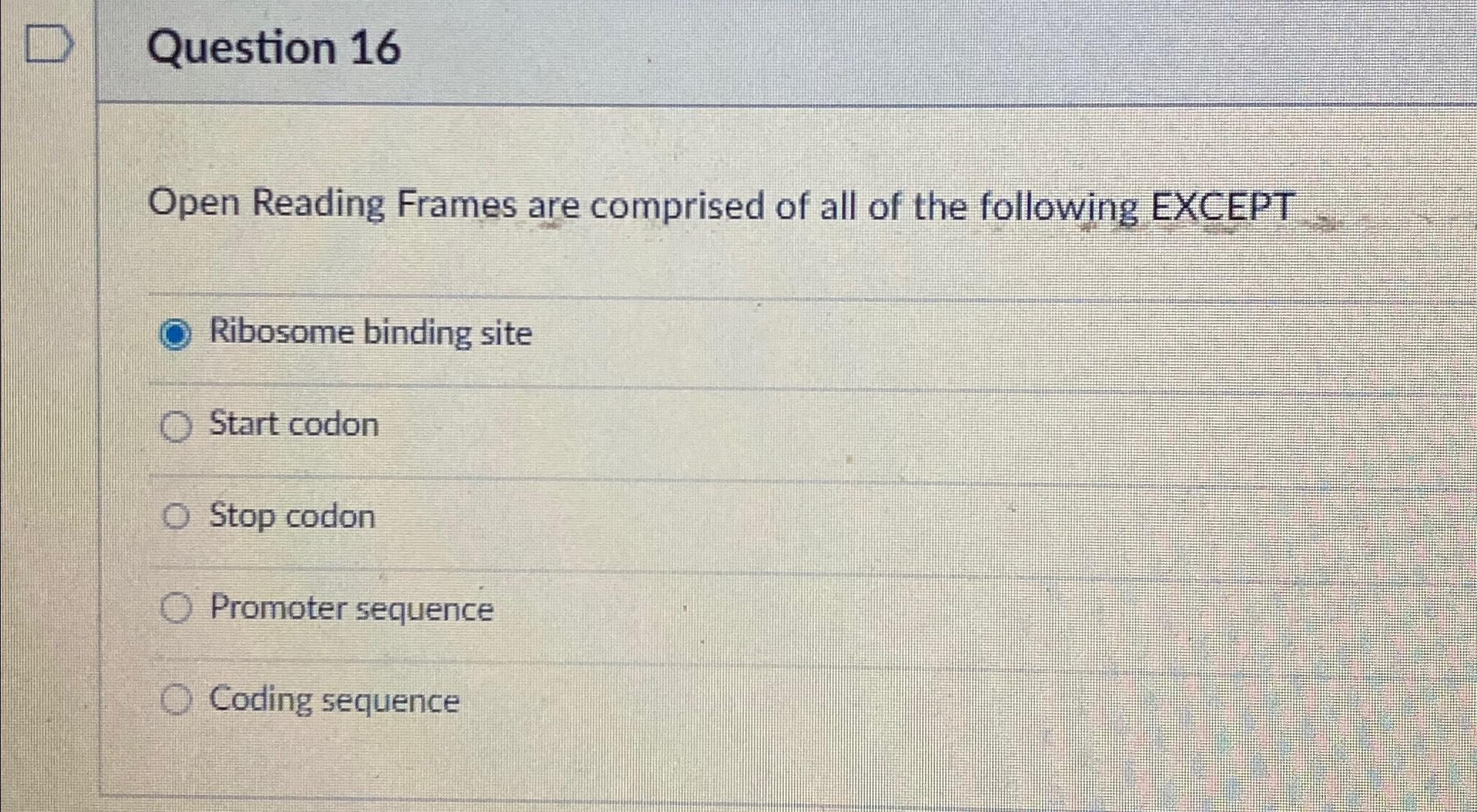 Solved Question 16Open Reading Frames are comprised of all | Chegg.com