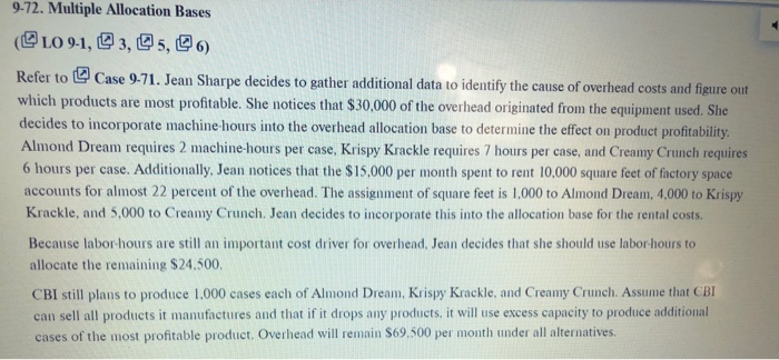 9-72. Multiple Allocation Bases (LO 9-1, 3, 5, 6 | Chegg.com