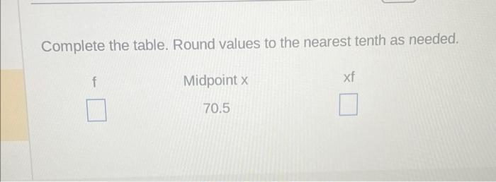Solved Complete the table. Round values to the nearest | Chegg.com