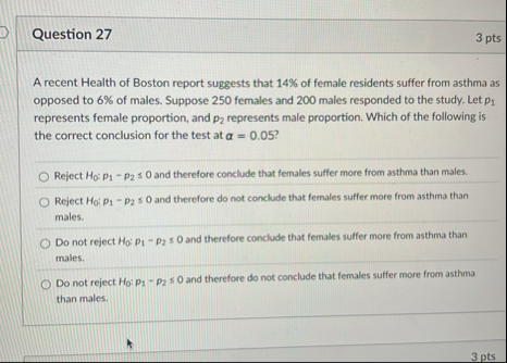 Solved Question 273 ﻿ptsA recent Health of Boston report | Chegg.com