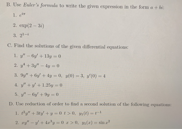 Solved B. Use Euler's formula to write the given expression | Chegg.com