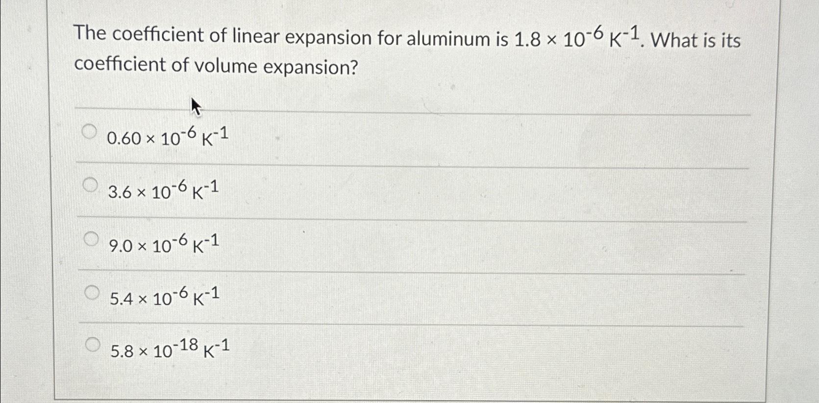 Solved The coefficient of linear expansion for aluminum is | Chegg.com