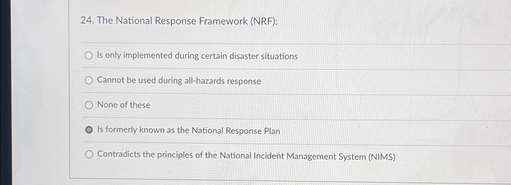 Solved The National Response Framework (NRF):Is only | Chegg.com