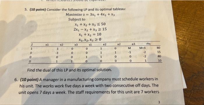 Solved 5. (10 point) Consider the following LP and its | Chegg.com