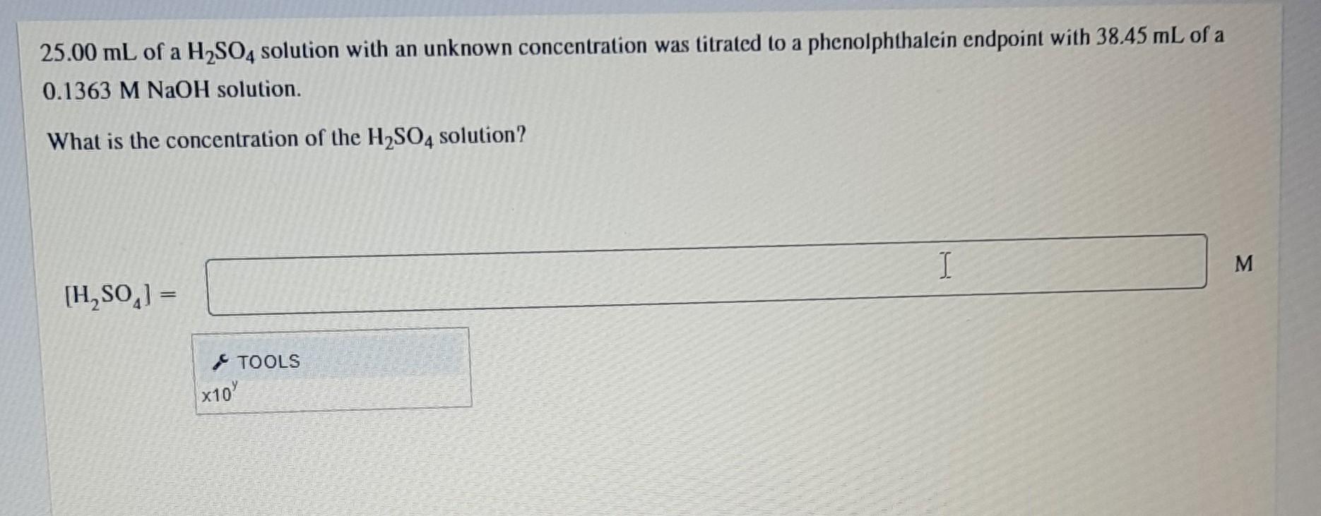 Solved 25.00 mL of a H2SO4 solution with an unknown | Chegg.com