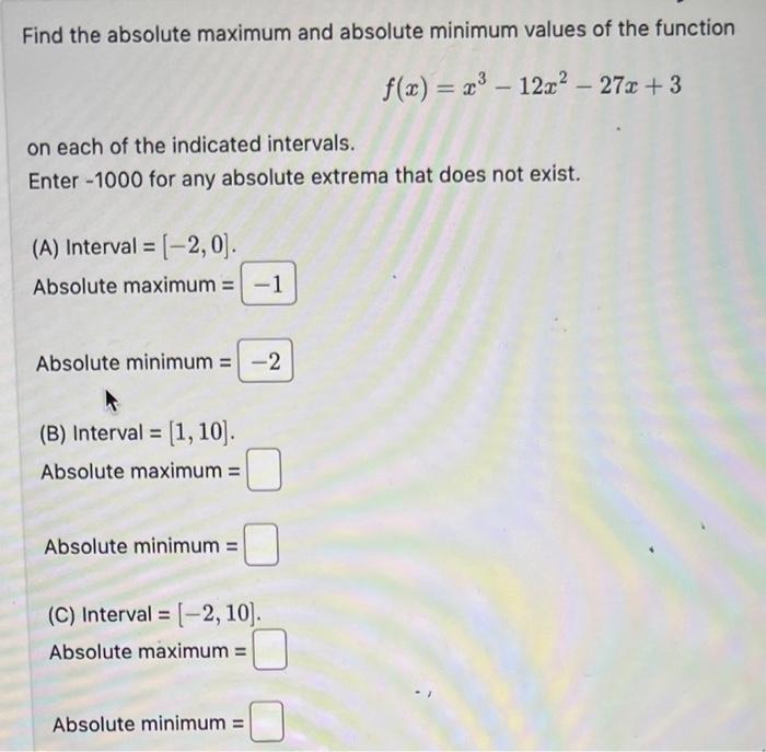 Solved Find the absolute maximum and absolute minimum values | Chegg.com