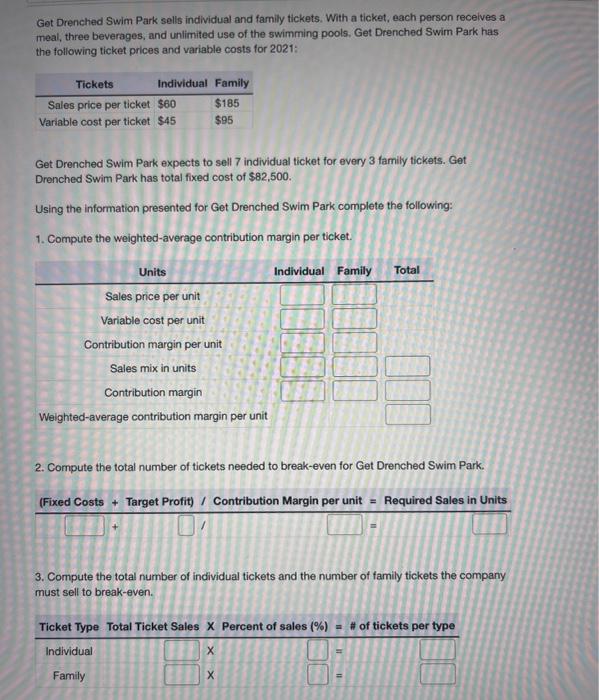 Solved Get Drenched Swim Park sells individual and family | Chegg.com