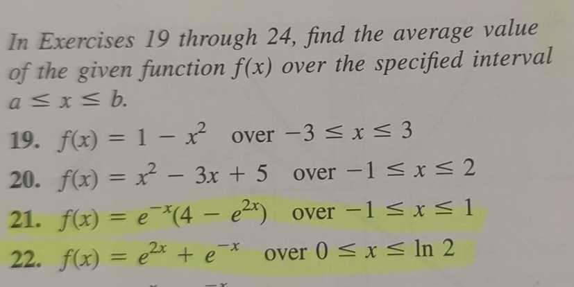 Solved In Exercises 19 ﻿through 24, ﻿find the average value | Chegg.com