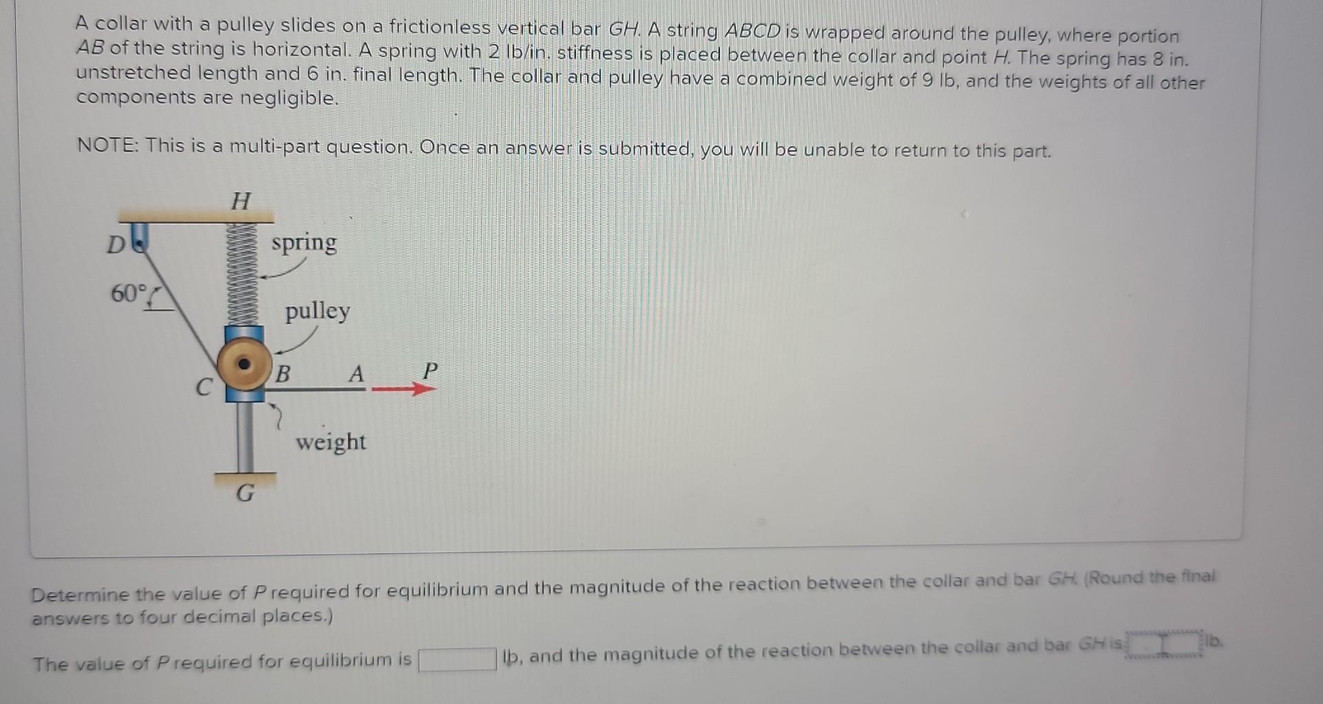 Solved A collar with a pulley slides on a frictionless | Chegg.com
