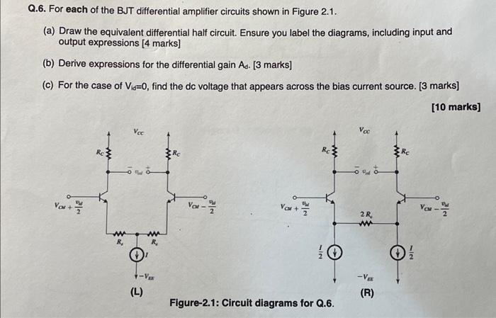 Solved Q.6. For each of the BJT differential amplifier | Chegg.com